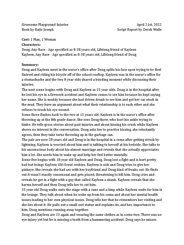 Gruesome Playground Injuries Script Report | PDF