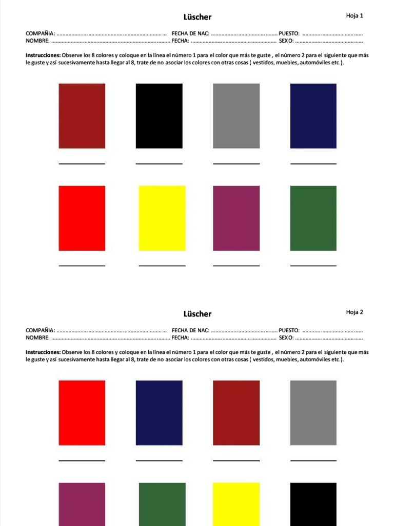 Hoja de Respuestas Test de Los Colores | PDF