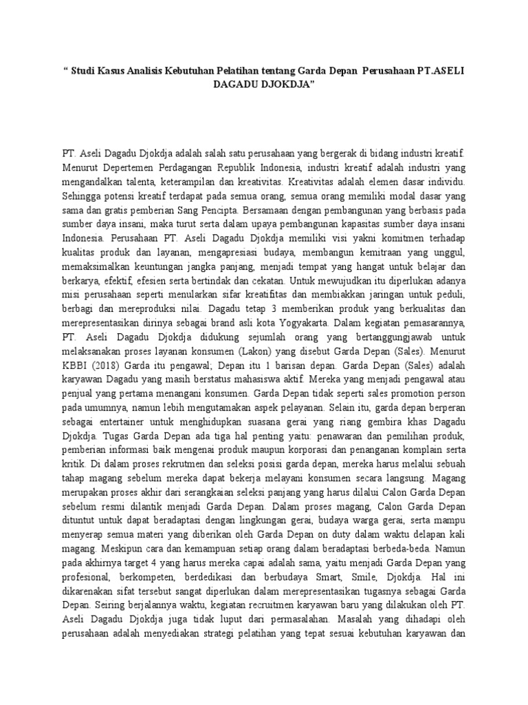 Studi Kasus Analisis Kebutuhan Pelatihan | PDF | Karier & Perkembangan | Bisnis