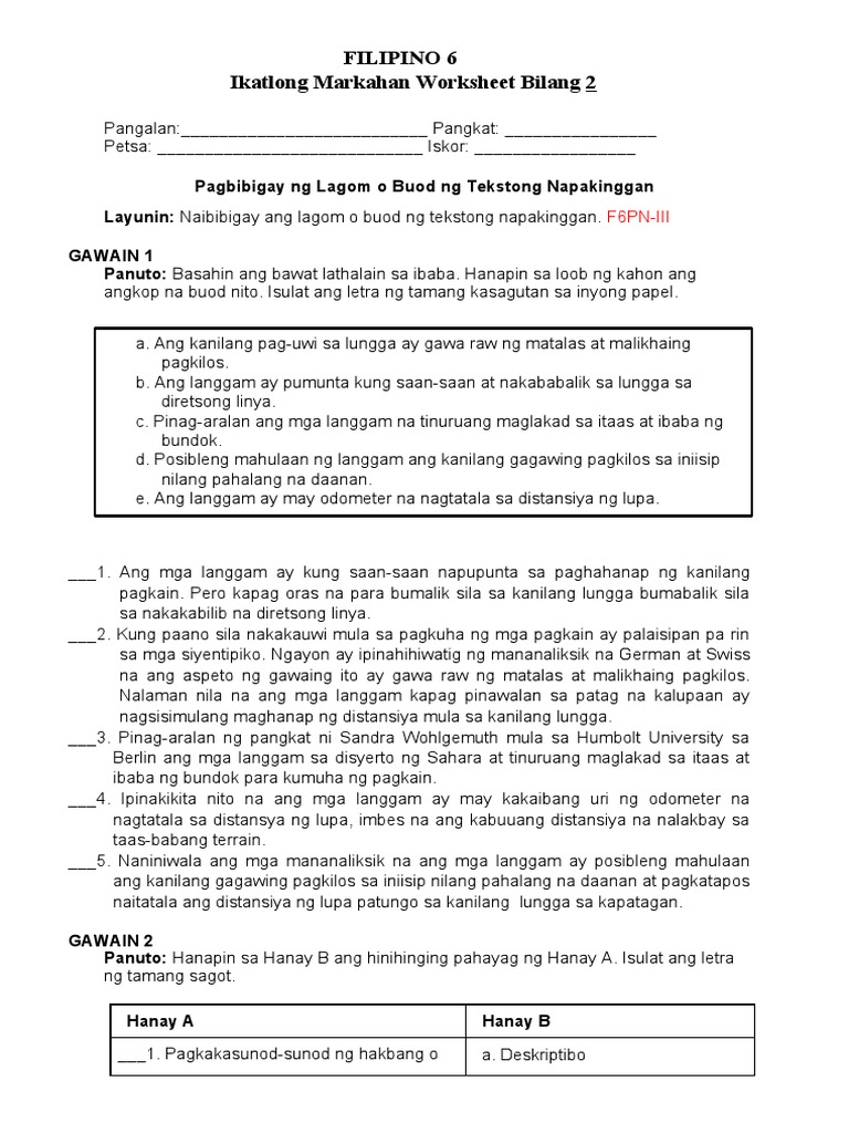 3RDQ Fil6worksheet2 | PDF