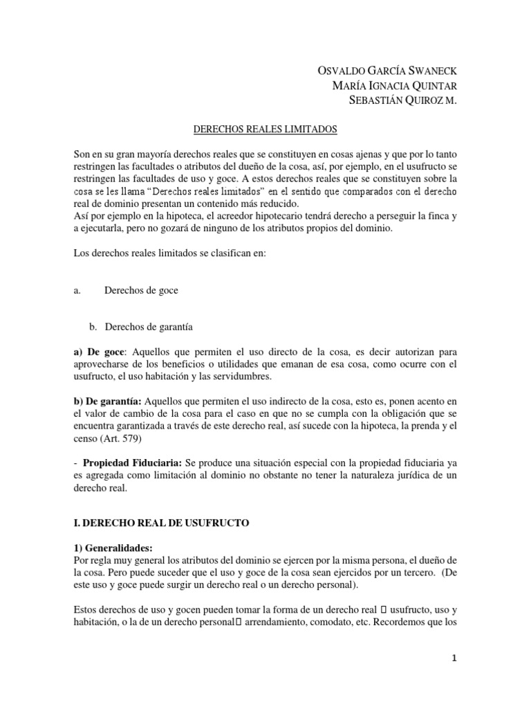 Derechos Reales Limitados y Usufructo | PDF | Política | Ciencias sociales