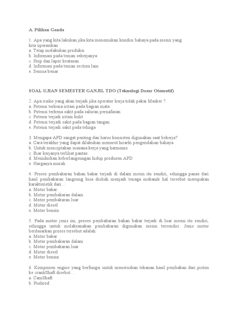 Soal Pilihan Ganda Piston Engine 20 Soal | PDF