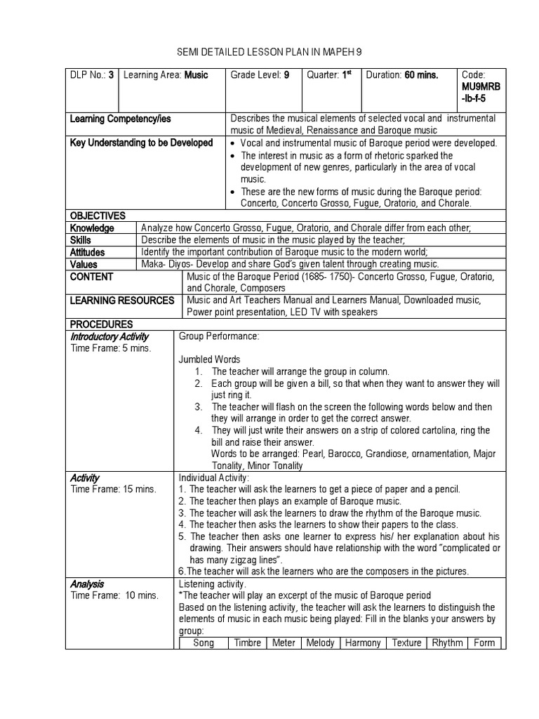 MUSIC-9 Q1 L3 MELCs | PDF | Baroque Music | Johann Sebastian Bach