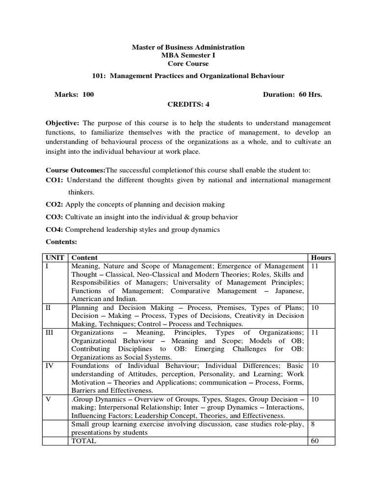 101 Management Practices & Organizational Behaviour | PDF | Lecture ...