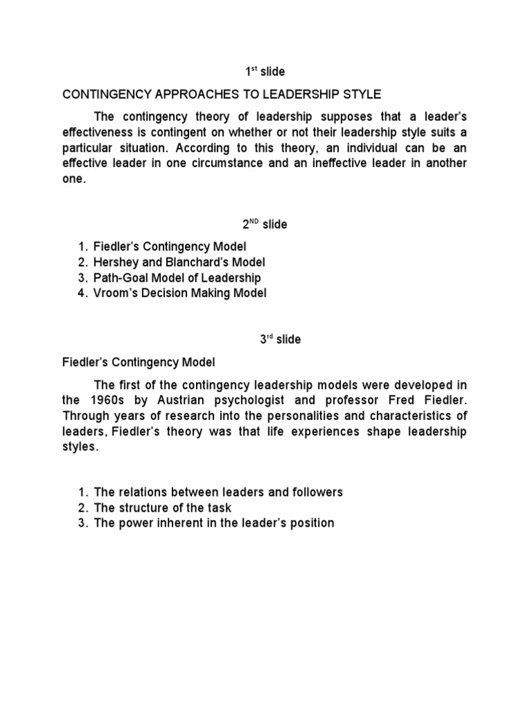 Contingency Approaches To Leadership Style | PDF | Leadership | Systems ...