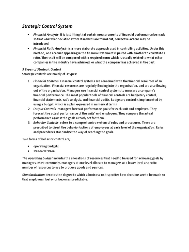 Strategic Control System Overview | PDF | Internal Control | Audit