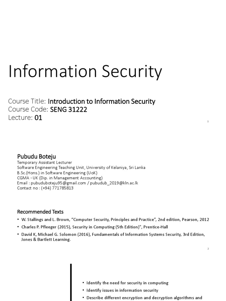 Information Security 1 Pdf Information Security Threat Computer