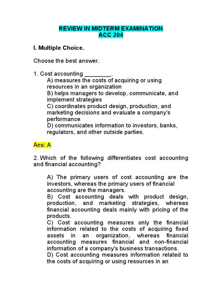 Review in Midterm Examination - Acc 204 | PDF | Cost Of Goods Sold | Accounting