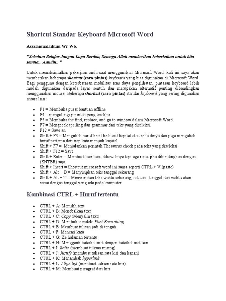 3-Shortcut Dasar Microsoft Word | PDF | Komputer