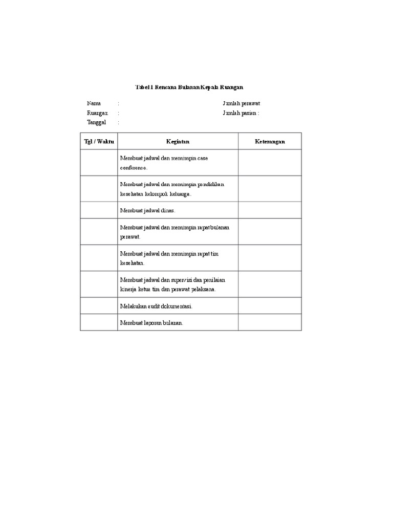 Rencana Bulanan Karu | PDF