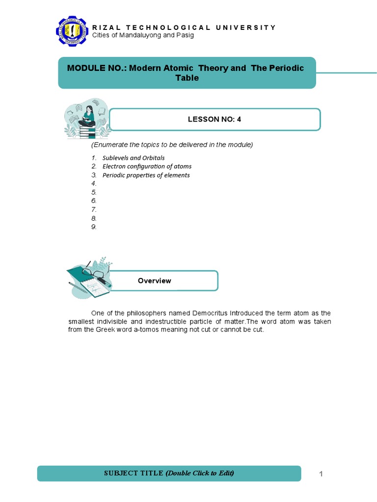 Module 4 Modern Atomic Theory and The Periodic Table | PDF | Atomic ...