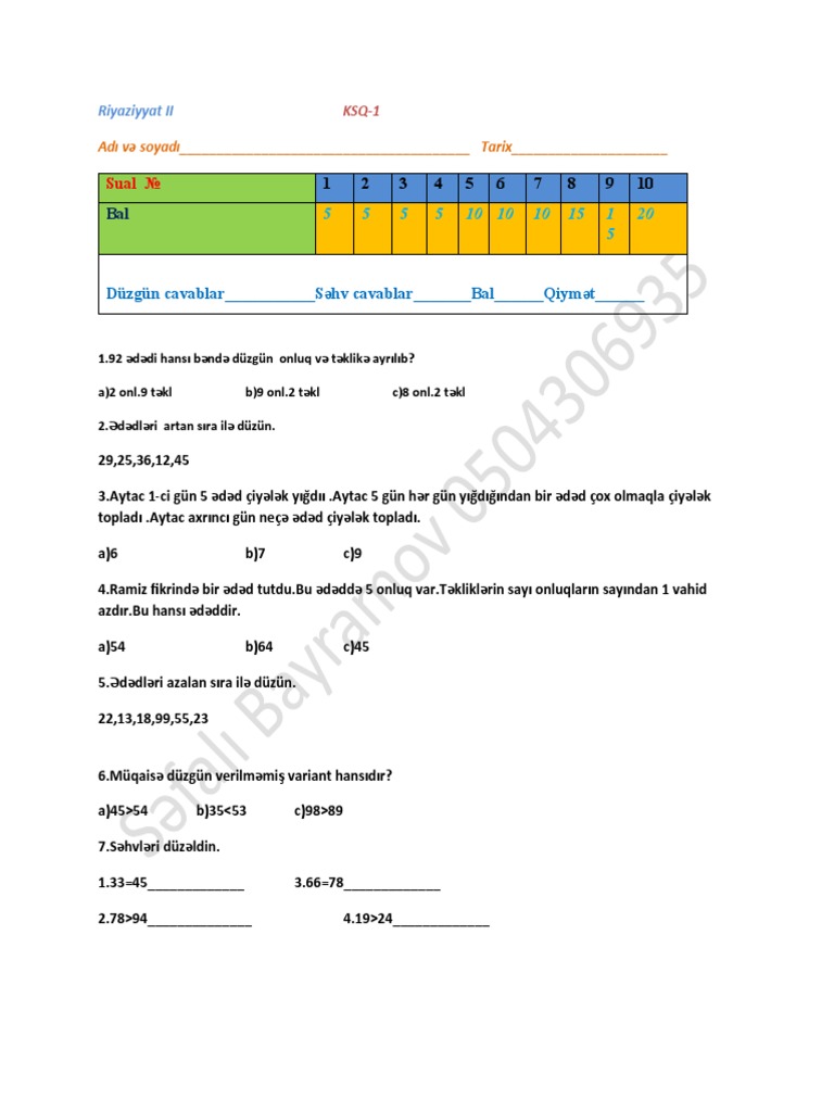 2 Riyaziyyat KSQ Hamısı. | PDF