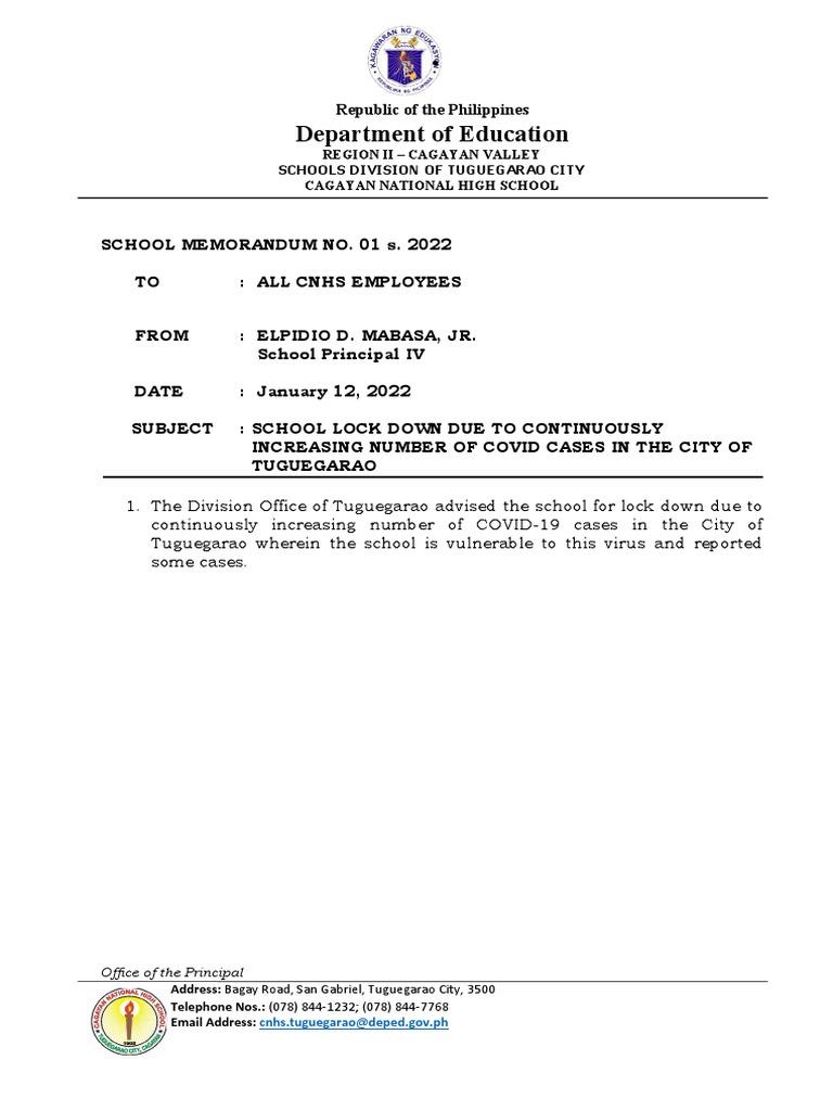 School Memorandum With Number | PDF