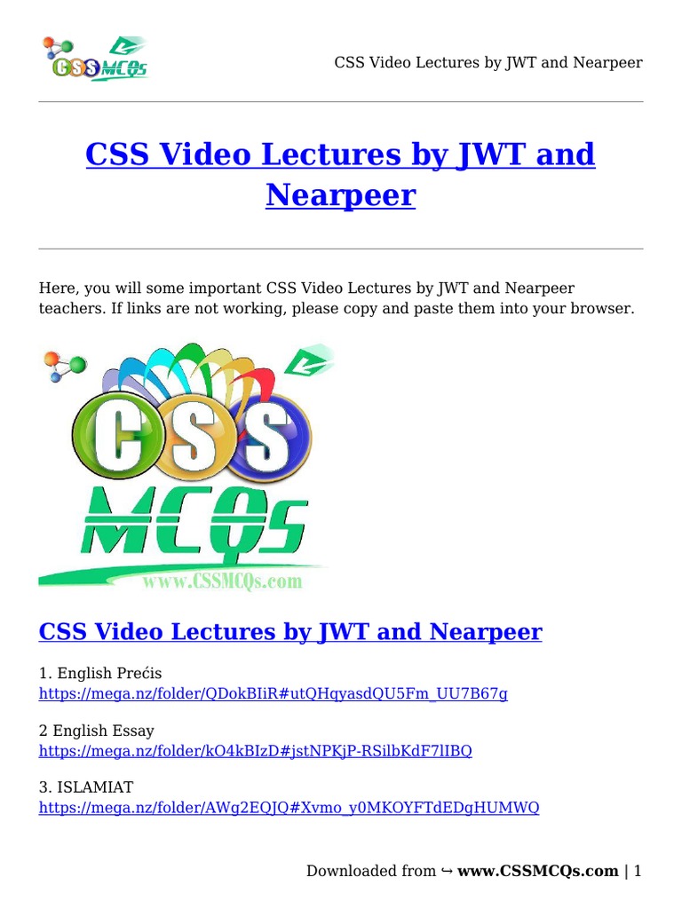 CSS Video Lectures by JWT and Nearpeer | PDF | Art | Computers