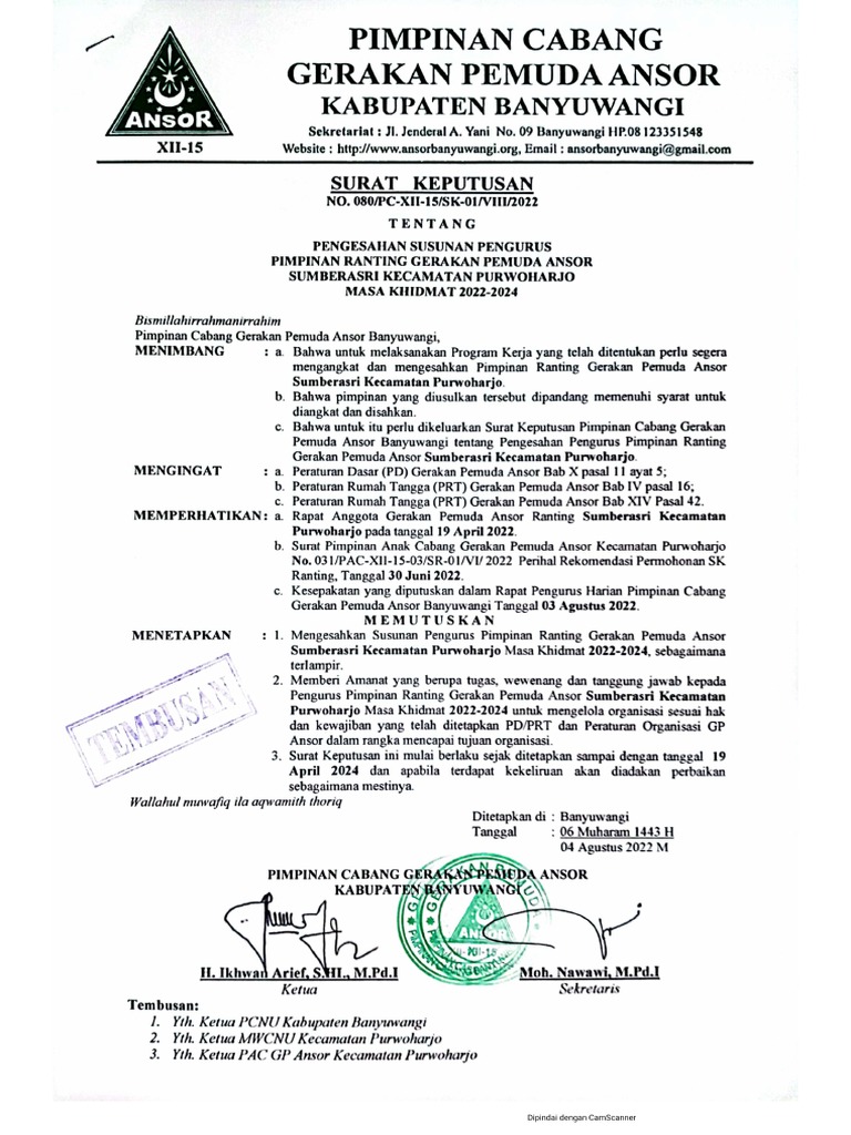 SK Ranting Ansor 2022-2024 | PDF