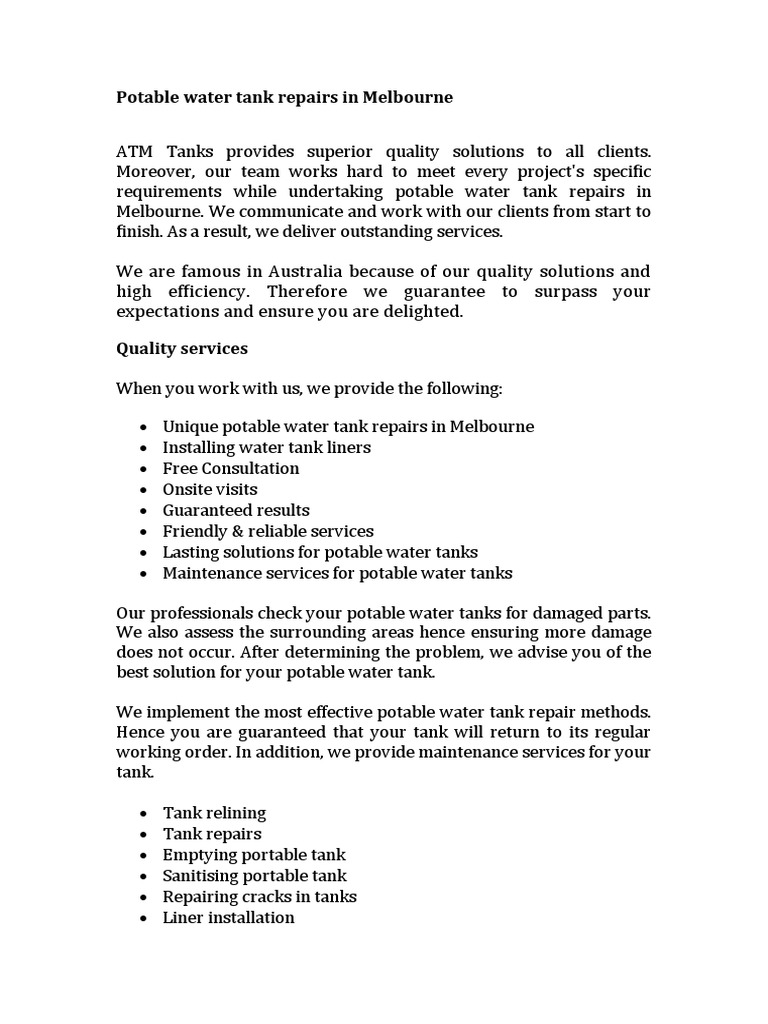 Melbourne Water Tank Repair Pros | PDF | Water | Drinking Water