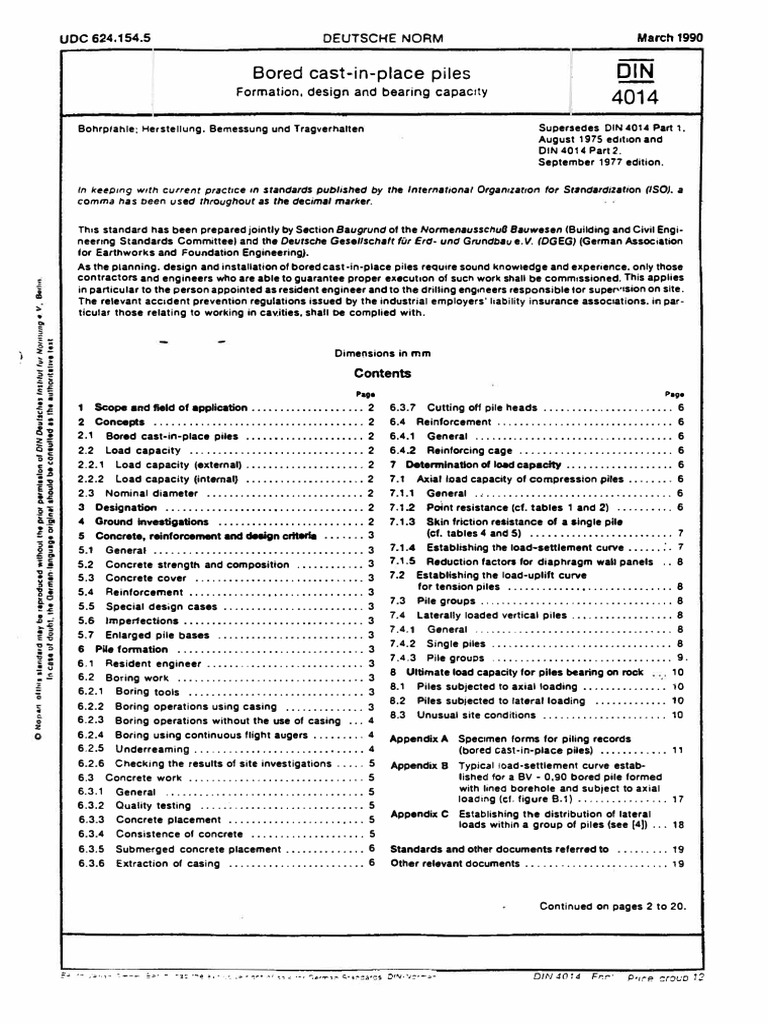 DIN 4014 Bored Piles | PDF | Deep Foundation | Concrete