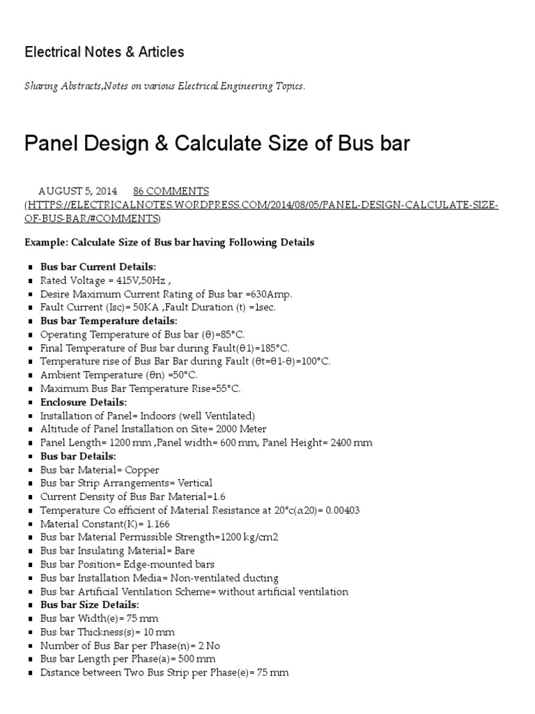Electrical Engineering: Calculate Size of Bus bar | PDF | Ventilation ...