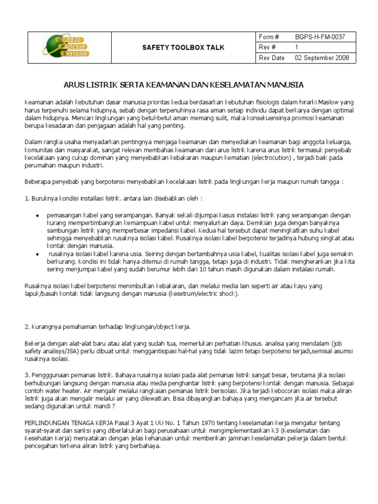 Safety Toolbox Talk Electrical Safety | PDF Safety Toolbox Talk Electrical Safety | PDF