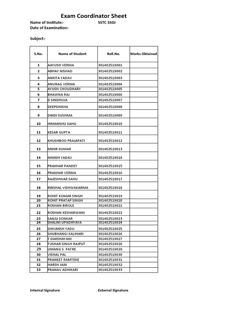 Roll List 6th Sem | PDF