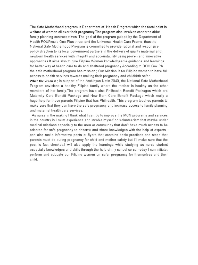 The Safe Motherhood Program | PDF