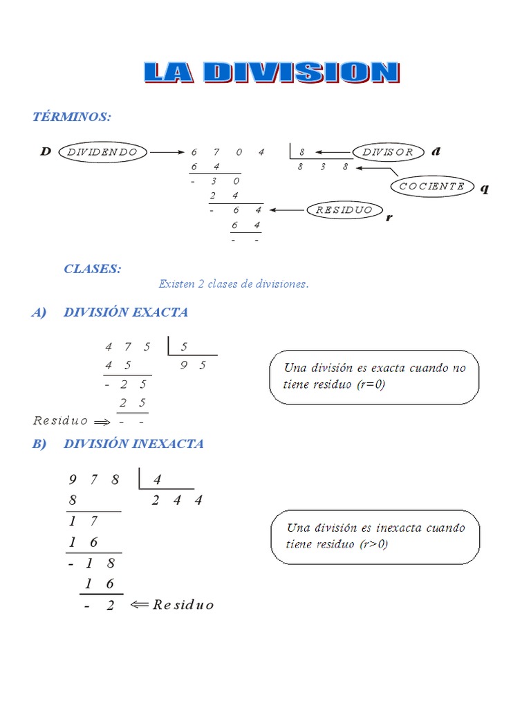 La Division y Sus Clases para Tercero de Primaria | PDF