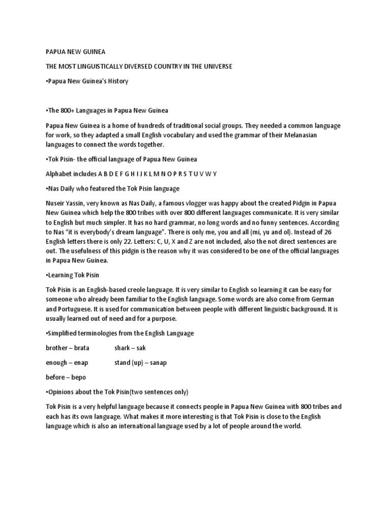 Papua New Guinea Assignment | PDF | Language Arts & Discipline