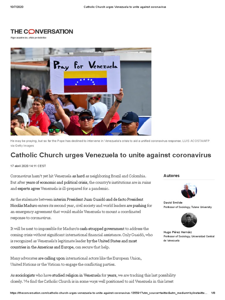 Catholic Church Urges Venezuela To Unite Against Coronavirus | PDF ...