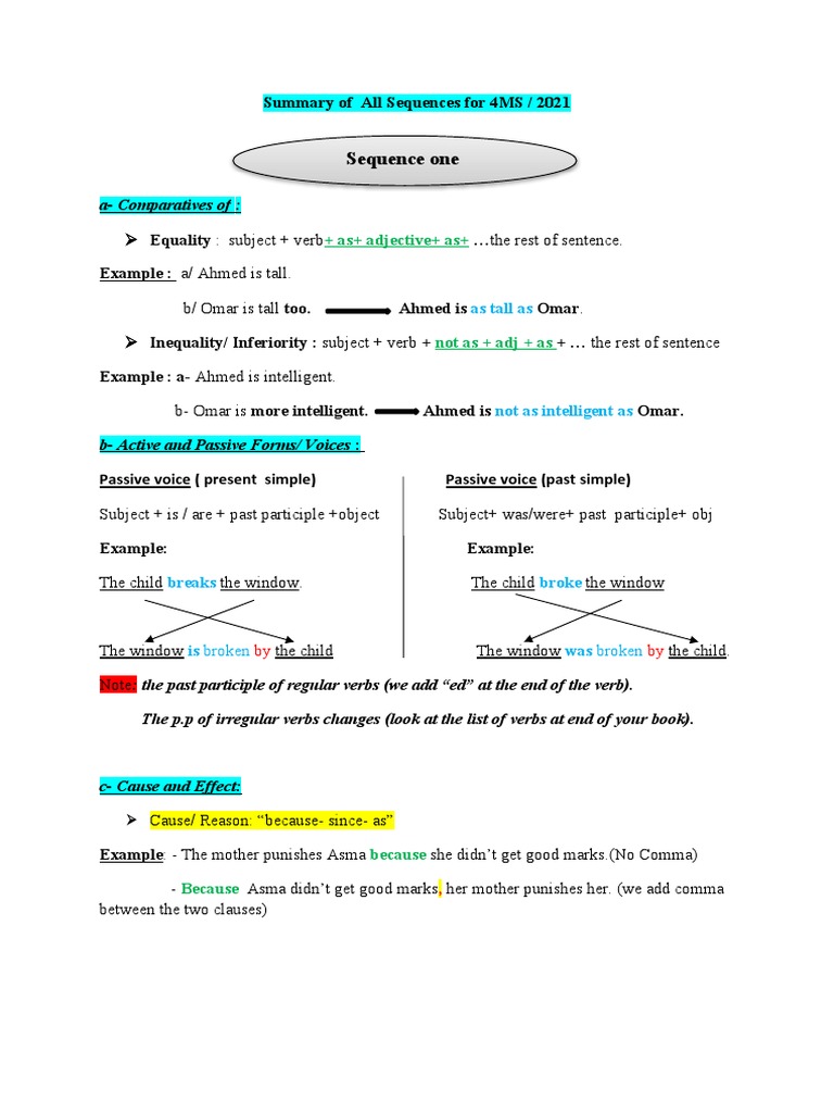 Summary of All Sequences For 4MS 2021.docx Version 1 | PDF | Verb | Perfect (Grammar)