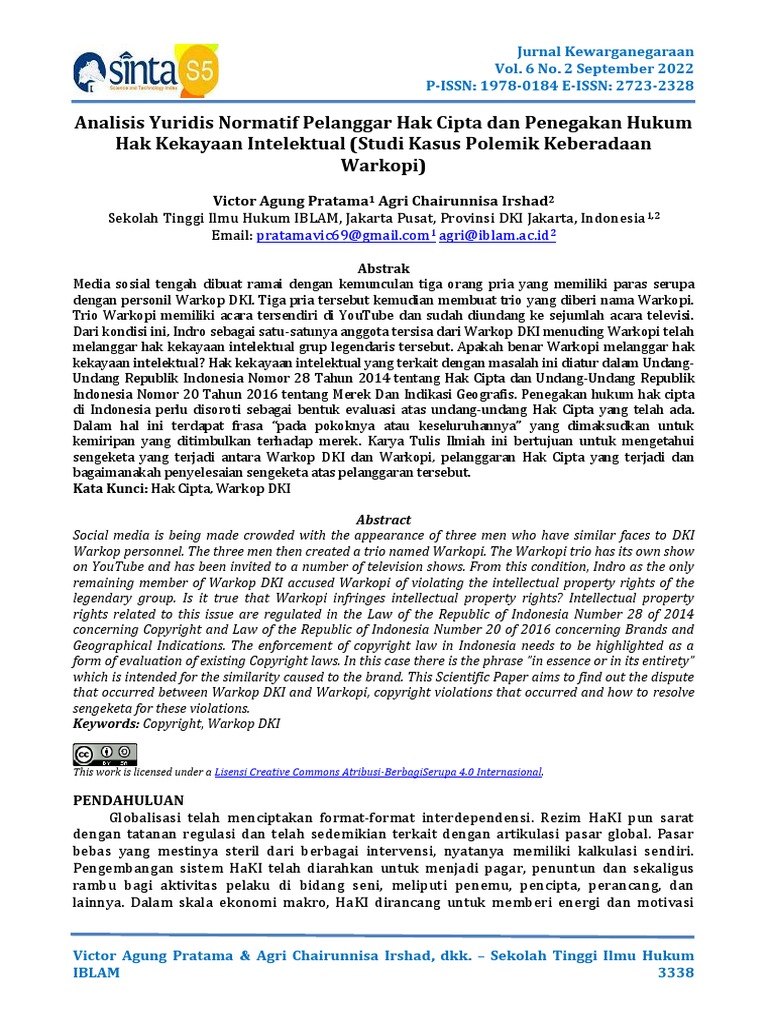 Analisis Yuridis Normatif Pelanggar Hak Cipta Dan Penegakan Hukum Hak Kekayaan Intelektual ...