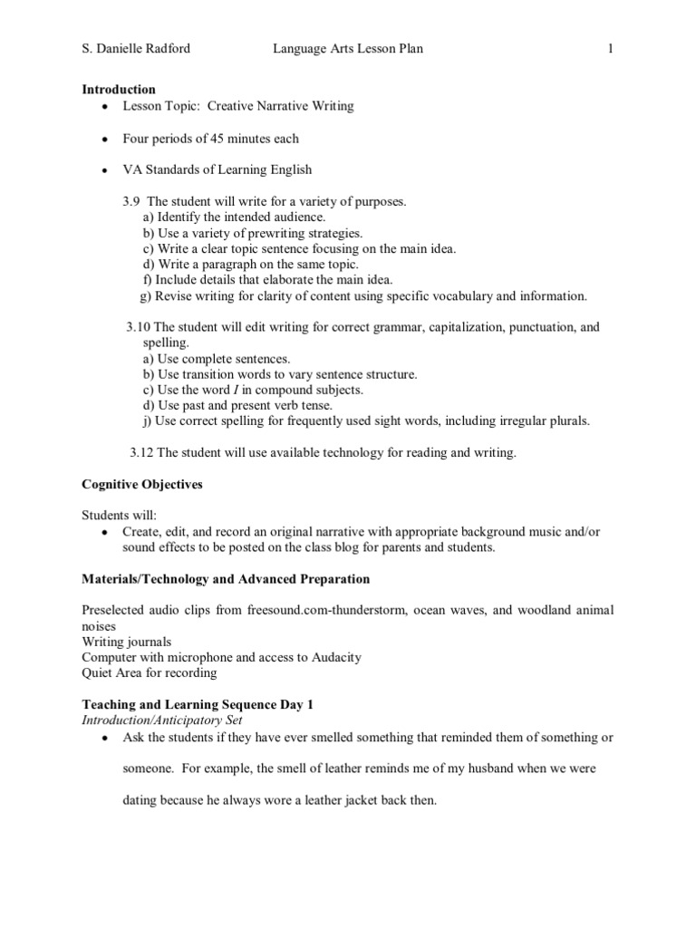 Lesson Plan Creative Narrative Writing | PDF | Lesson Plan | Semiotics