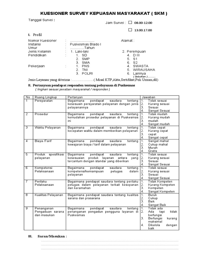 Kuesioner Survey Kepuasan Pelanggan Tanpa Kop | PDF