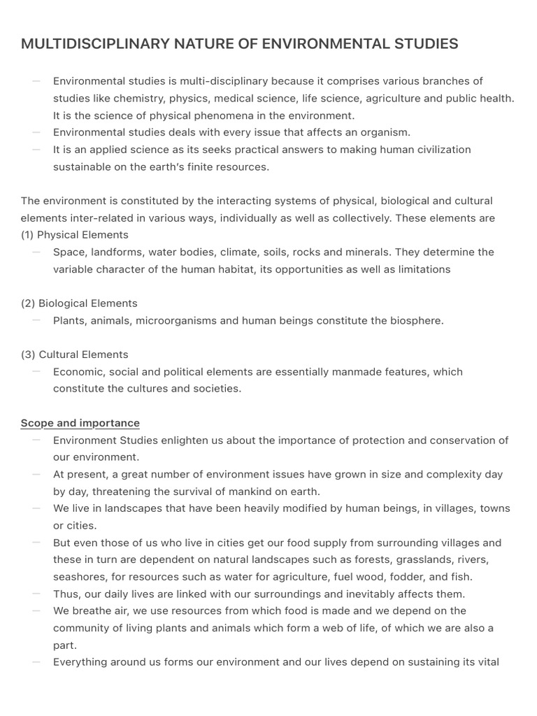 Multidisciplinary Nature of Environmental Studies | PDF | Natural ...