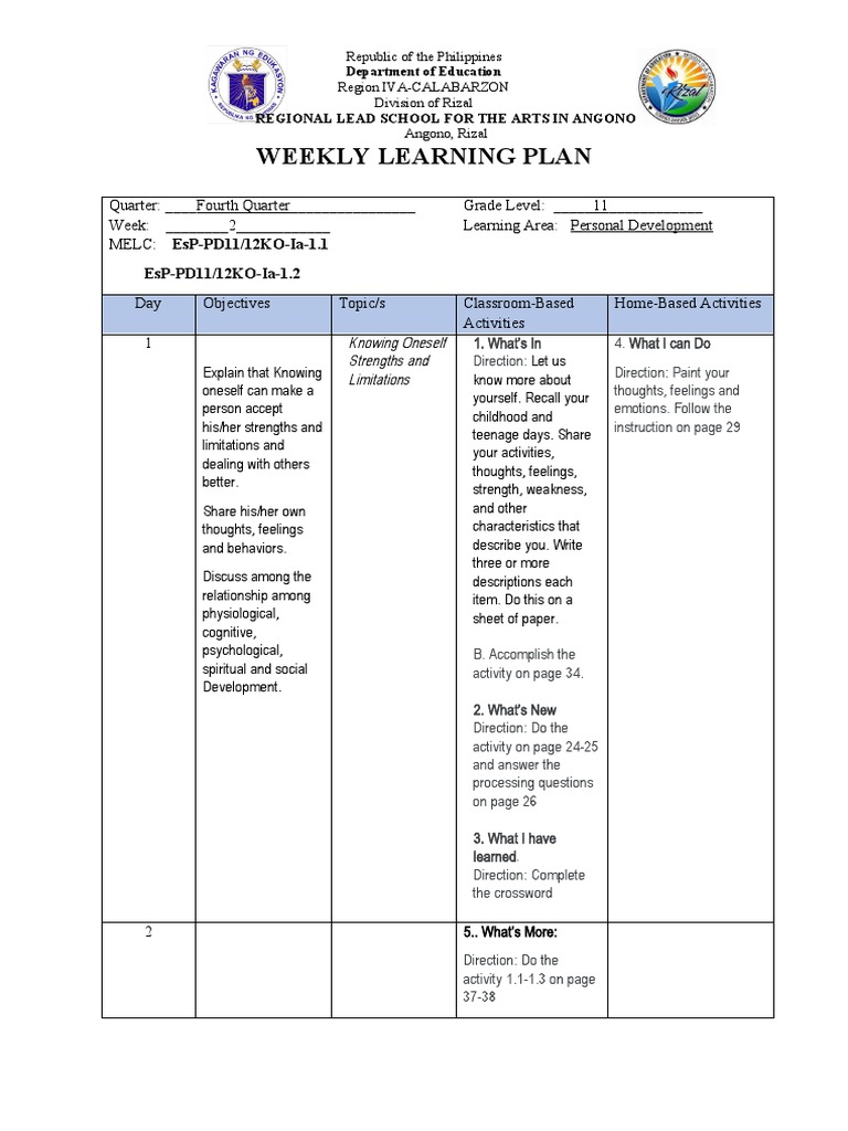 Personal Development Week 2 Plan | PDF | Career & Growth