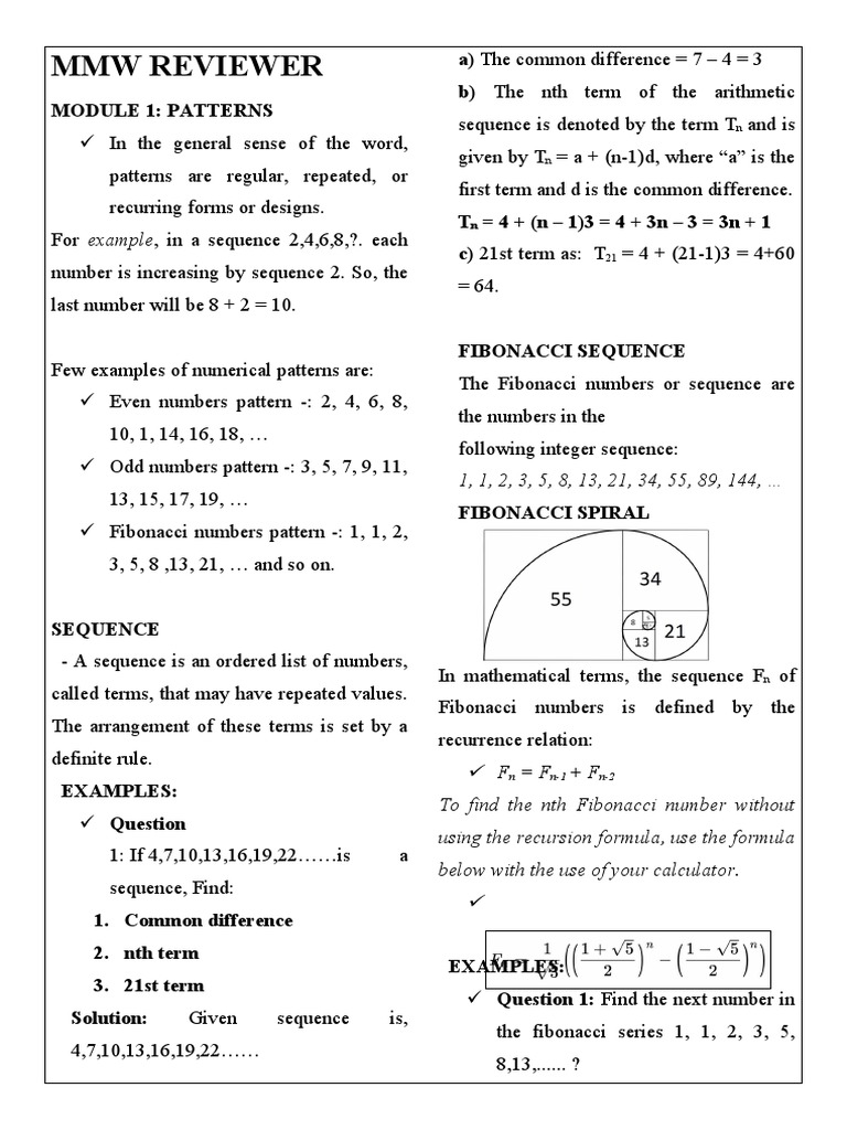 MMW Reviewer | PDF | Numbers | Sequence