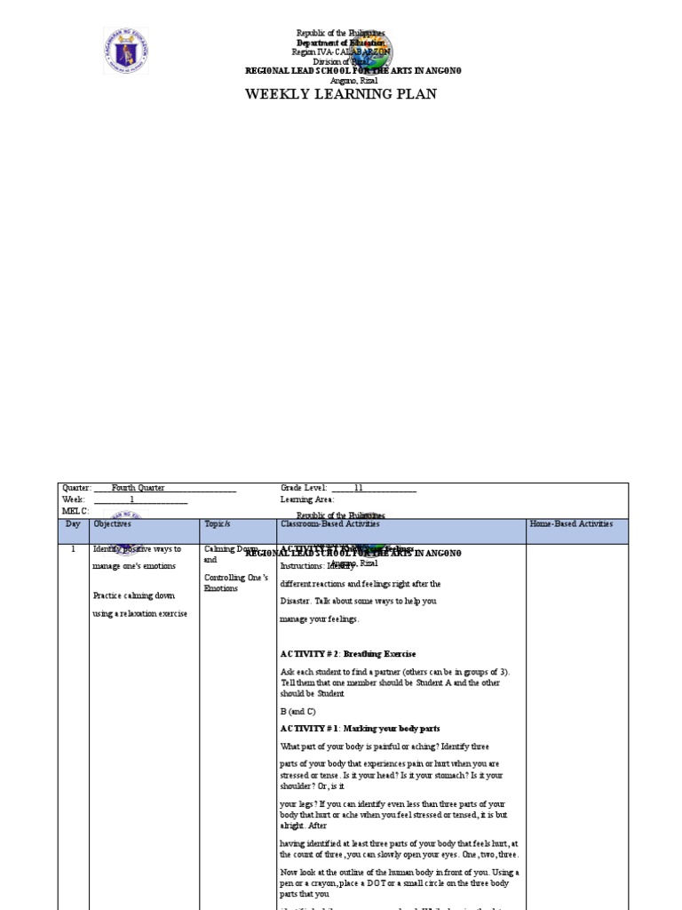 WEEKLY LEARNING PLAN - W1 Psycho | PDF | Psychological Concepts ...