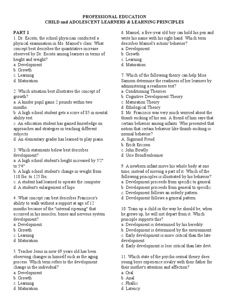 LET REVIEW - Prof Ed - 2 Child Adolescent Devt. | PDF | Learning | Adolescence