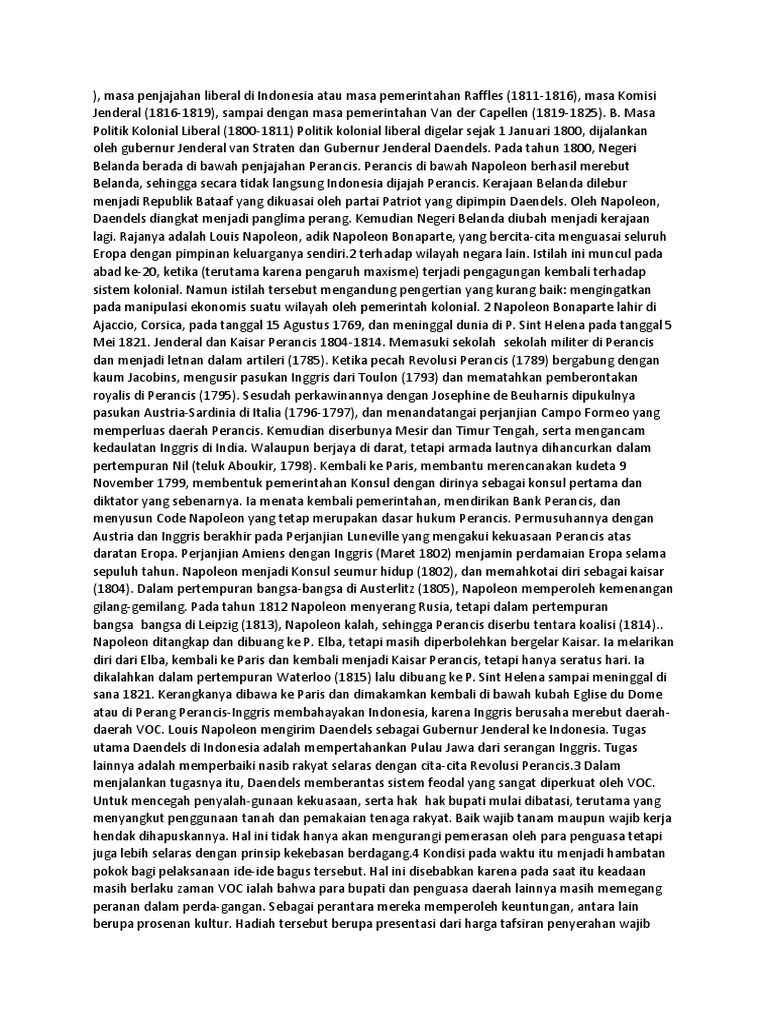 Masa Penjajahan Liberal Di Indonesia Atau Masa Pemerintahan Raffles | PDF