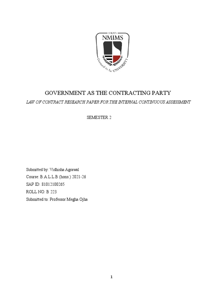 Government As The Contracting Party | PDF | U.S. State | Sovereign Immunity
