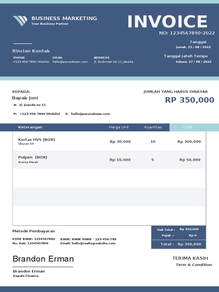 Contoh Invoice Untuk Kepentingan Akuntansi & Pembukuan | PDF