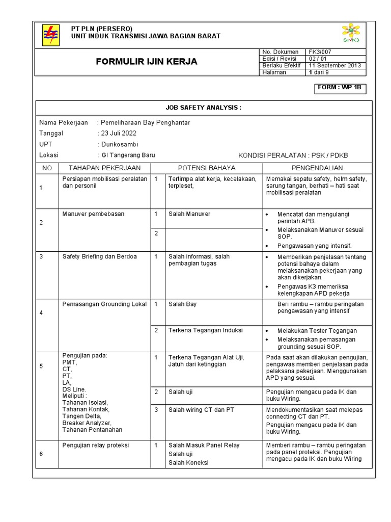 JSA Pemeliharaan Bay PHT | PDF