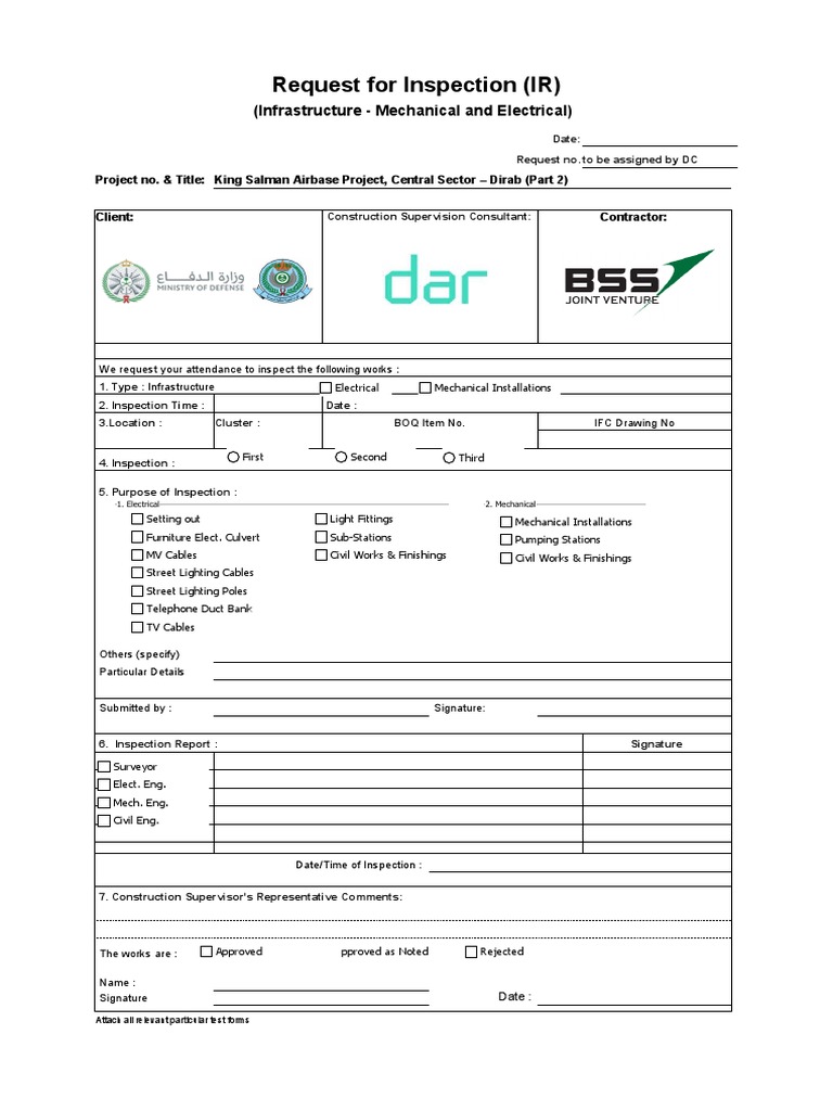 Request for Inspection of Electrical and Mechanical Installations at ...