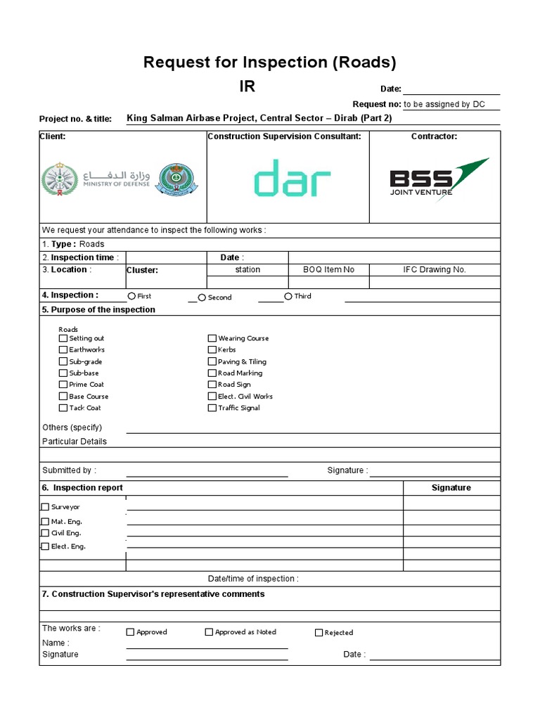 Request For Inspection (Roads) | PDF