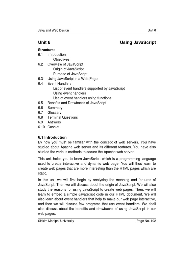Unit 6 Using Javascript: Structure | PDF | Java Script | Web Page