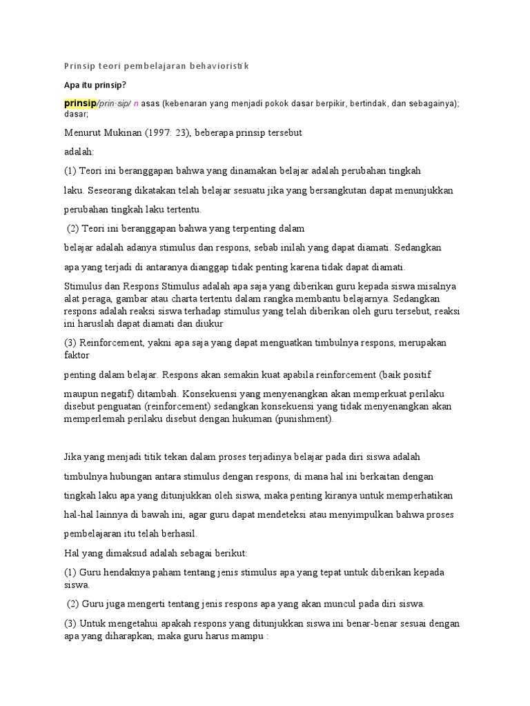 Prinsip Dasar Teori Behaviorisme | PDF