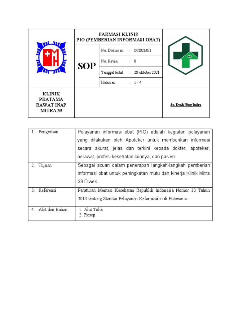 Farmasi Klinis Pio (Pemberian Informasi Obat) | PDF