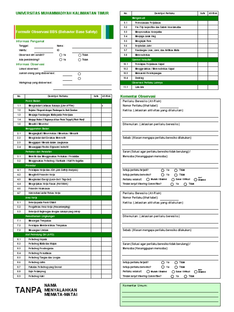 CONTOH FORM Audit-Observation - Card | PDF