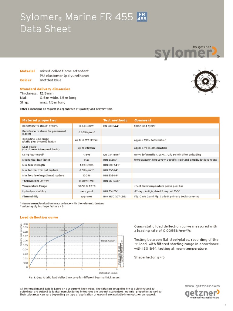 Data Sheet Sylomer Marine FR 455 EN | PDF | Young's Modulus ...