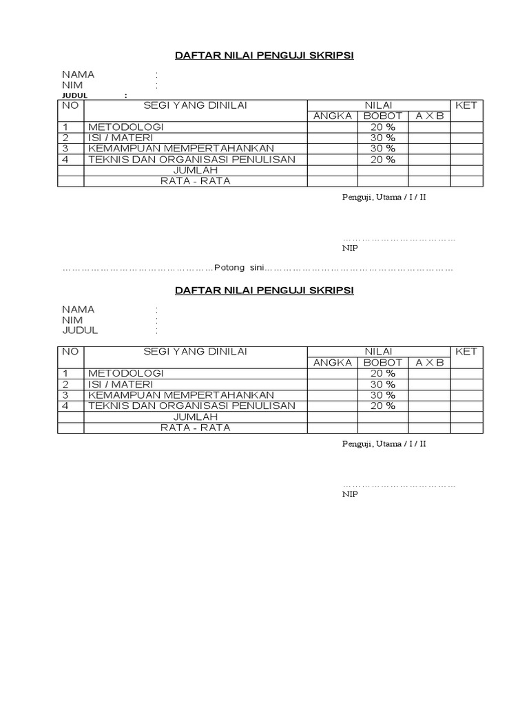 Daftar Nilai Penguji Skripsi Mahasiswa | PDF